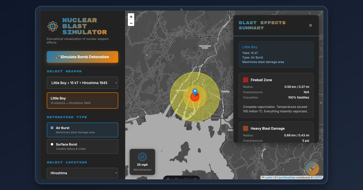 Nuclear Blast Radius Calculator - Nuclear Blast Simulator